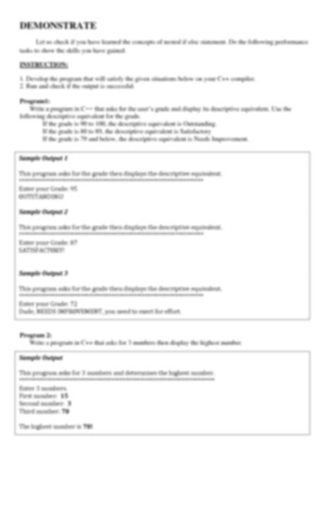 Solution C Program Flow Of Control Nested If Else Statement Answer