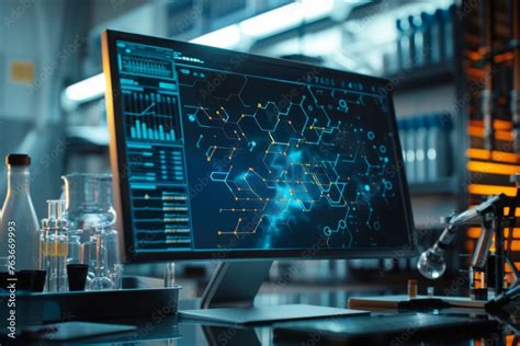 Futuristic Computer Screen With Scientific Data Modern Laboratory