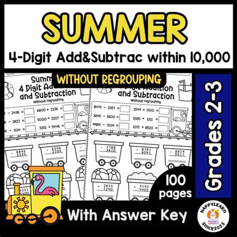 Summer 4 Digit Addition And Subtraction Without Regrouping Mixed Math Worksheets