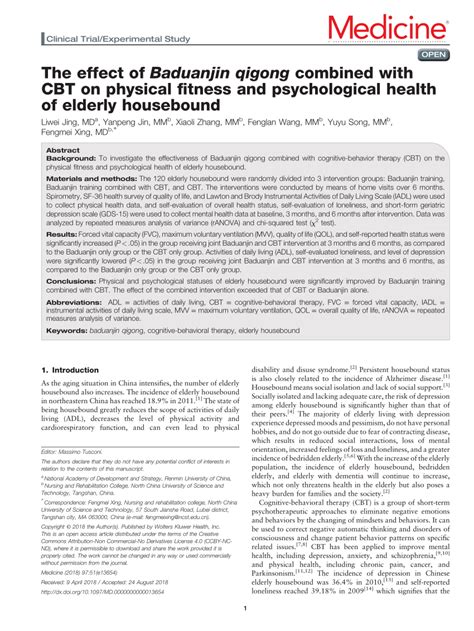Pdf The Effect Of Baduanjin Qigong Combined With Cbt On Physical