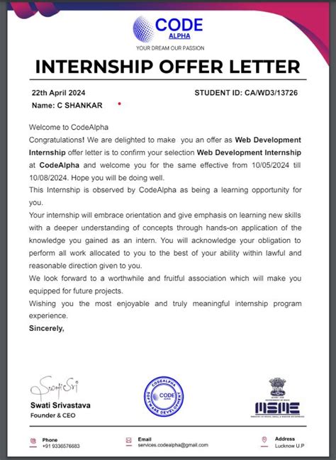 Shankar Chakali On Linkedin Internship Offerletter Weddevelopmentinternship Webdevelopment