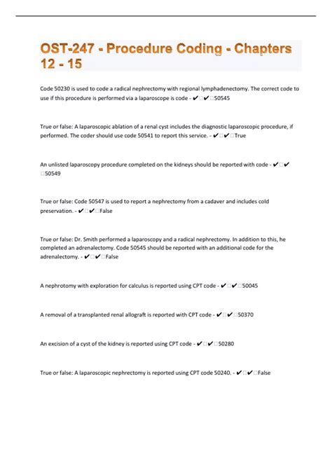 Ost 247 Procedure Coding Chapters 12 15 218 Practice Test Questions Well Solved 2024 Ost