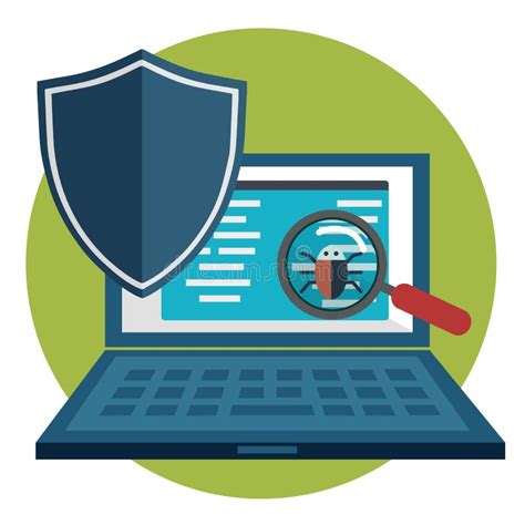 Searching For Bug Virus Magnifying Glass With Computer Stock Vector Illustration Of Learn