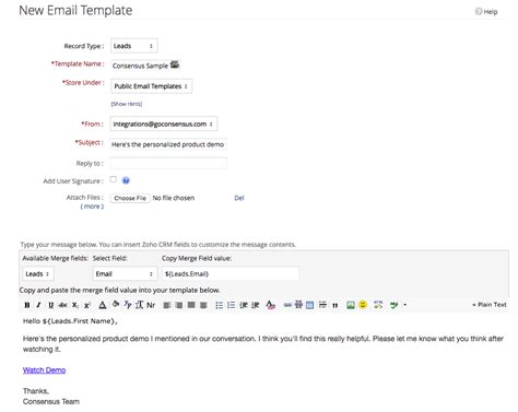 zoho mail merge demo link