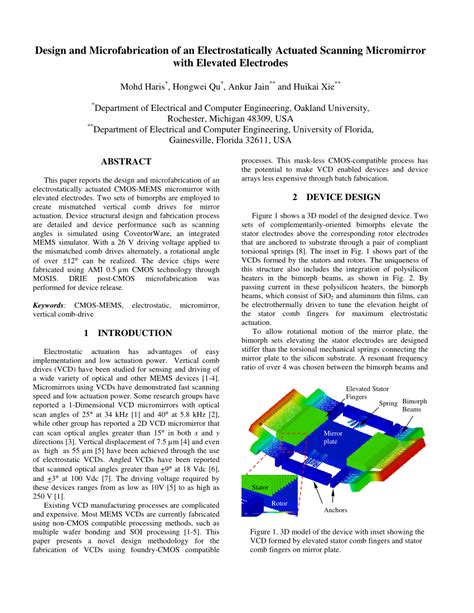 Pdf Design And Microfabrication Of An Electrostatically Actuated Scanning Micromirror With