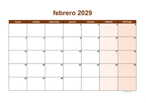 Calendario Febrero 2029