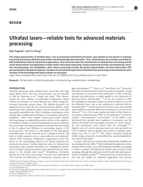 Pdf Review Ultrafast Lasers—reliable Tools For Advanced Materials Processing