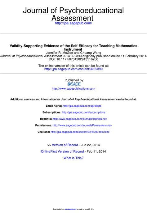Pdf Instrument Validity Supporting Evidence Of The Self Efficacy For Teaching Mathematics