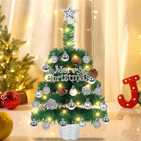Small Decorated Christmas Tree With Lights Tabletop