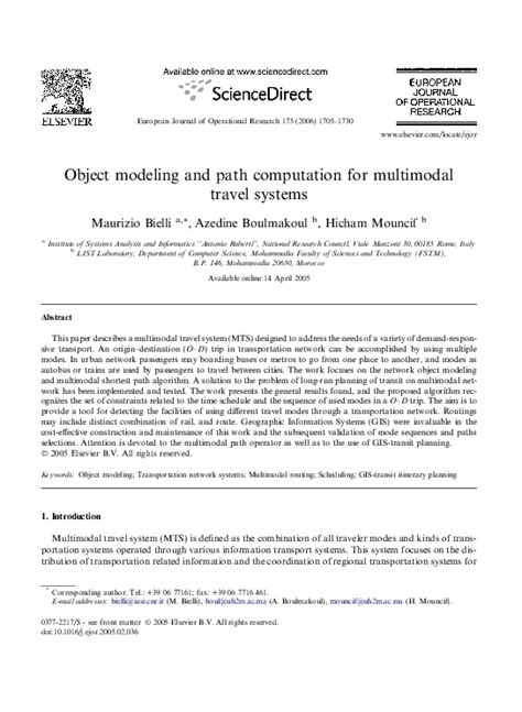 Pdf Object Modeling And Path Computation For Multimodal Travel Systems