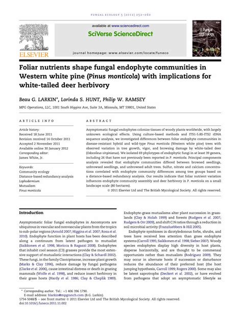 Pdf Foliar Nutrients Shape Fungal Endophyte Communities In Western White Pine Pinus Monticola