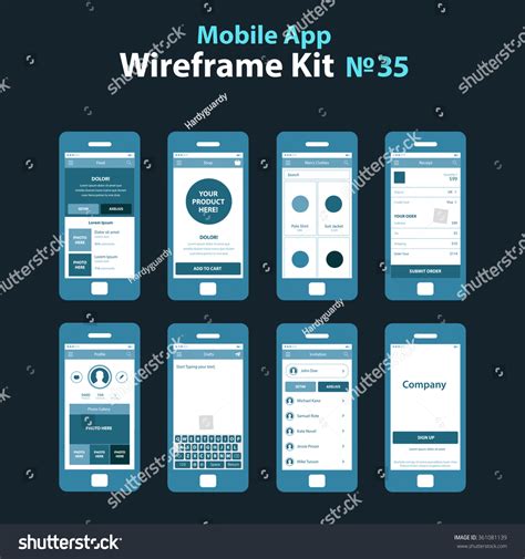 Mobile Wireframe App Ui Kit 35 Stock Vector Royalty Free 361081139