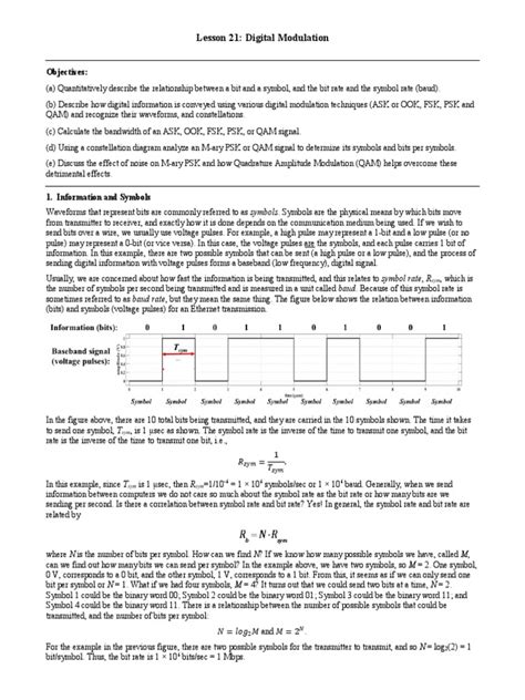 Digital Modulation Course Notes Pdf Modulation Physical Layer