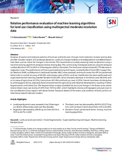 Pdf Relative Performance Evaluation Of Machine Learning Algorithms For Land Use Classification
