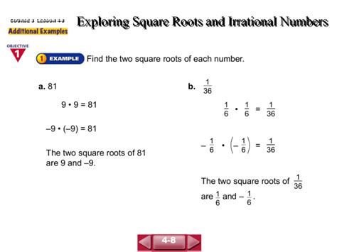Square Roots And Irrational Numbers Lesson