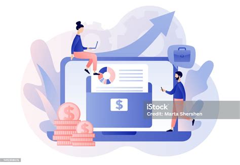 온라인 투자 포트폴리오 주식 포트폴리오 계획을 가진 작은 사람들은 전략 저축 및 예산을 투자합니다 다각화된 자산 재무 관리