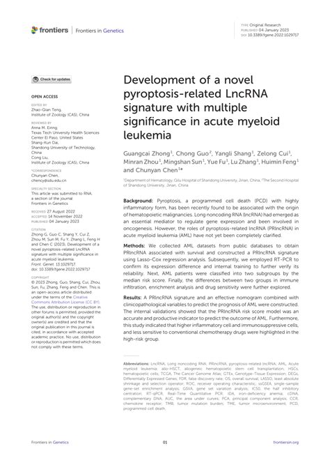 Pdf Development Of A Novel Pyroptosis Related Lncrna Signature With Multiple Significance In