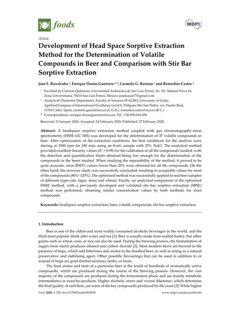 Pdf Development Of Head Space Sorptive Extraction Method For The Determination Of Volatile
