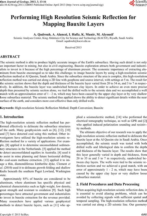 Performing High Resolution Seismic Reflection For Mapping Bauxite Layers