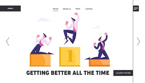 관리자는 성공적인 거래 웹 사이트 방문 페이지를 축하합니다 행복 한 비즈니스 사람들 승자 받침대에 서 우는 우는 손 좋은 결과 웹 페이지 배너 만화 플랫 벡터 일러스트