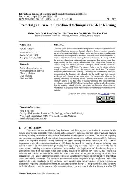 predicting churn with filter based techniques and deep learning pdf