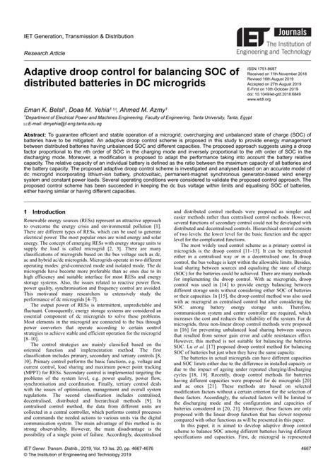 Adaptive Droop Control For Balancing State Of Charge Of Distributed