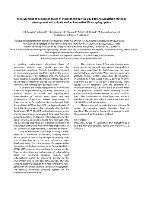Pdf Measurement Of Deposition Fluxes Of Atmospheric Particles By Eddy Accumulation Method