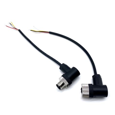 90 Degree Right Angle Custom Waterproof Cables M12 4 Pin Connector Male
