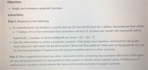 Solved Objectives Graph And Evaluate A Quadratic Function