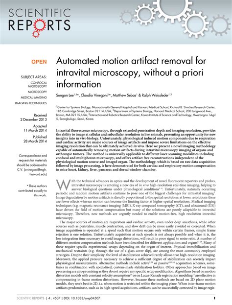 Pdf Automated Motion Artifact Removal For Intravital Microscopy