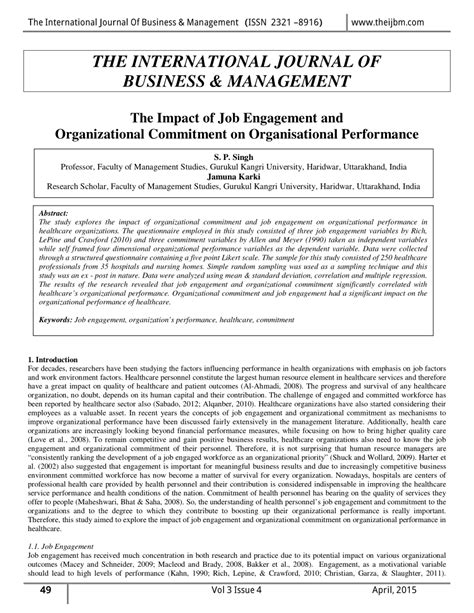 Pdf The Impact Of Job Engagement And Organizational Commitment On Organisational Performance