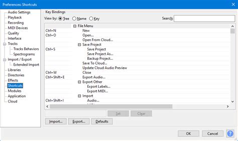 Shortcuts Preferences - Audacity Manual