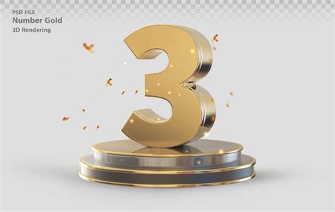 Premium PSD | Number 3 Gold with Podium 3d