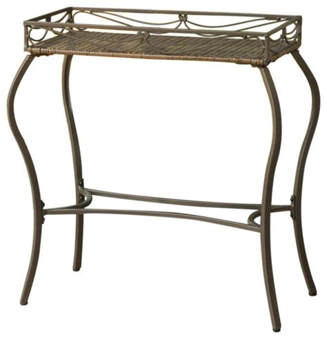 Valencia Resin Wicker Steel Rectangular Plant Table Tropical Plant