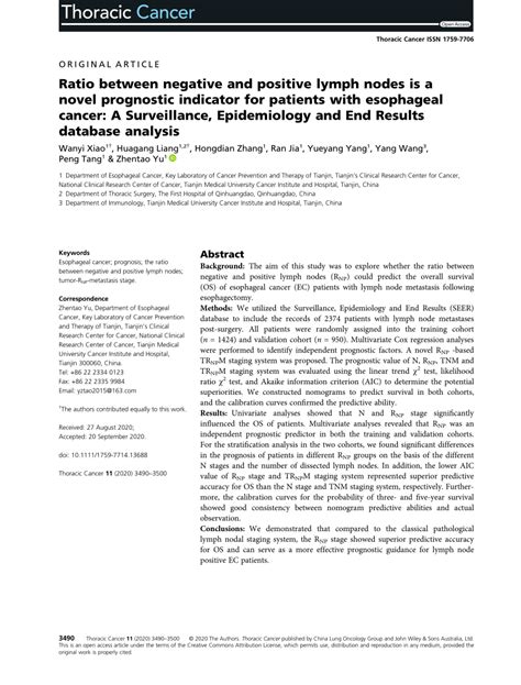 Pdf Ratio Between Negative And Positive Lymph Nodes Is A Novel