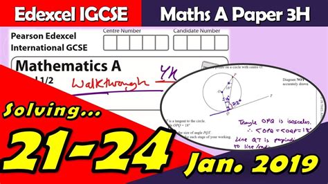 Edexcel Igcse Maths A January 2019 Paper 3h Questions 21 24 Walkthrough 4ma0 Youtube
