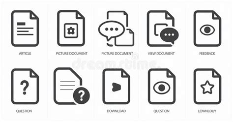Collection Of File Type Icons Document Article Feedback Question Download Picture Stock
