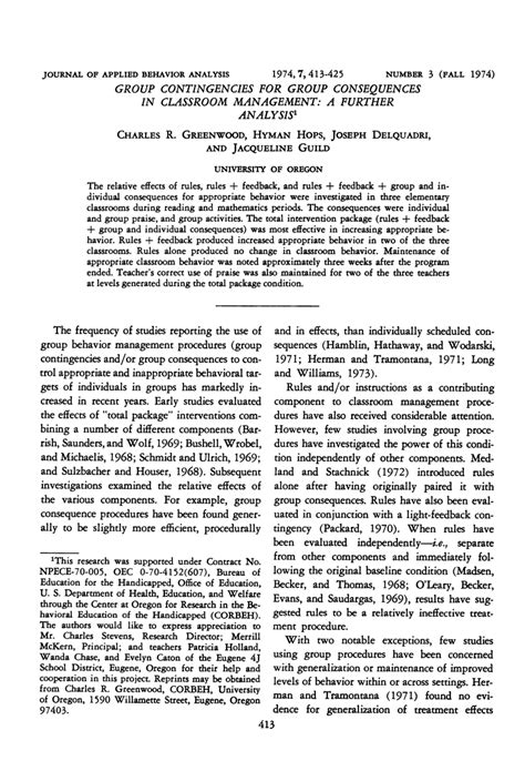 Pdf Group Contingencies For Group Consequences In Classroom Management A Further Analysis