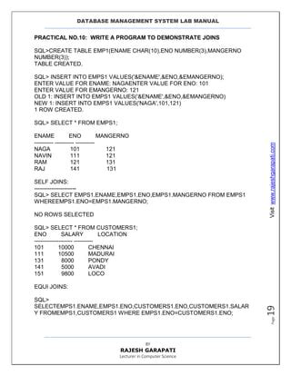 Database Management Systems Lab Manual PDF