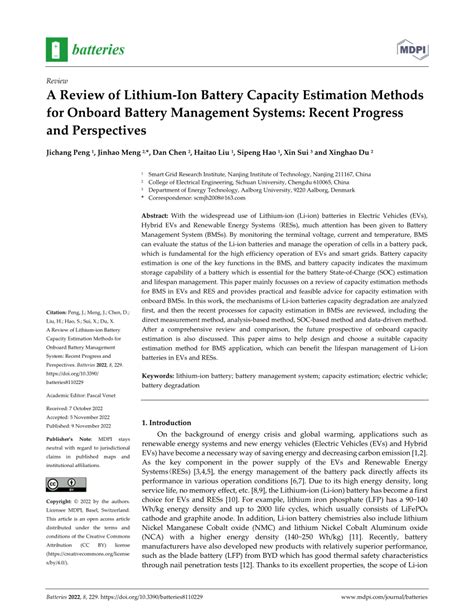 Pdf A Review Of Lithium Ion Battery Capacity Estimation Methods For