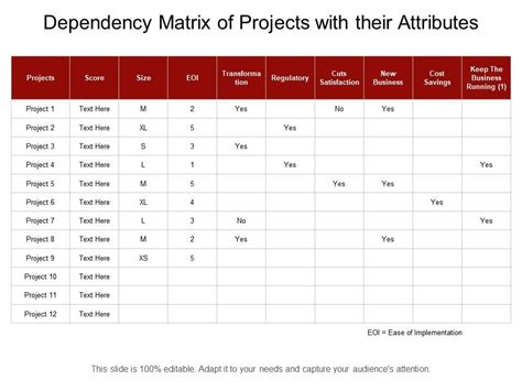 Dependency Matrix Of Projects With Their Attributes Ppt Images