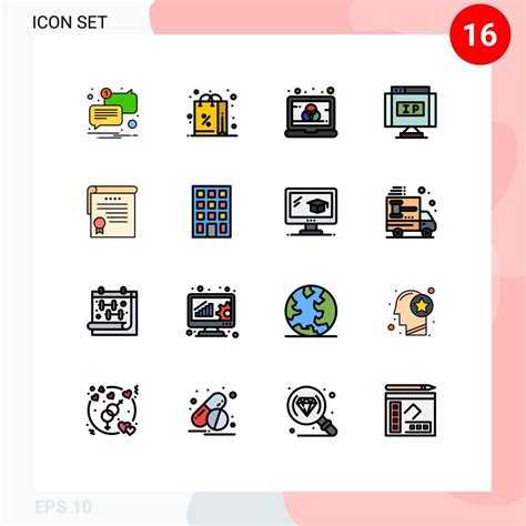 Set Of 16 Commercial Flat Color Filled Lines Pack For Achievement Pointer Color Location