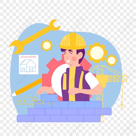 손으로 그린 엔지니어 하루 만화 벽돌 일러스트 그림인간주형 Png 일러스트 무료 다운로드 Lovepik