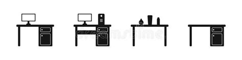 Computer Desk Vector Icon Set Table For Items Vector Vases On The