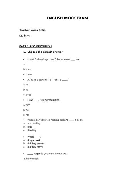 English Mock Exam Wendy Pdf