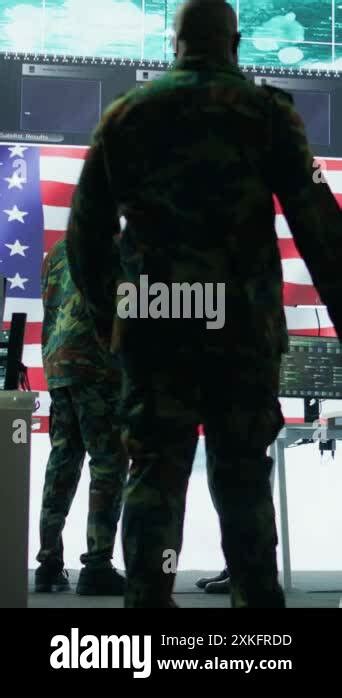Vertical Video Us Soldiers In A High Tech Command Center Protecting Classified Information