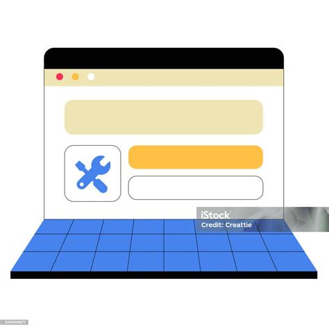 기술 지원 온라인 서비스 및 웹 사이트 유지 보수를 상징하는 평면 벡터 일러스트 레이 션에서 도구 아이콘이 있는 노트북 화면