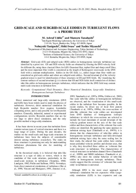 pdf grid scale and subgrid scale eddies in turbulent flows ∼ a priori