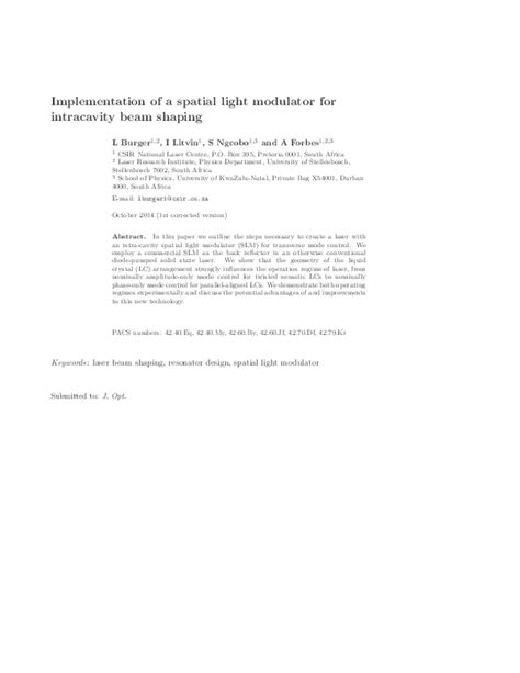 Pdf Implementation Of A Spatial Light Modulator For Intracavity Beam Shaping