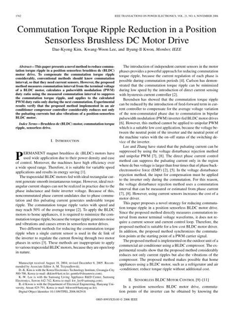 Commutation Torque Ripple Reduction In A Position Sensorless